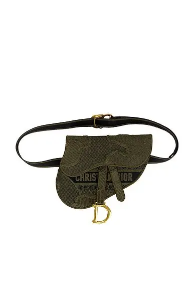 Dior Embroidered Camouflage Saddle Belt Bag - Khaki