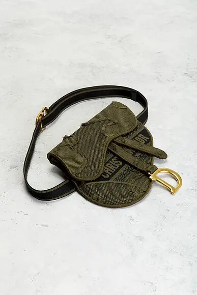 Dior Embroidered Camouflage Saddle Belt Bag - Khaki
