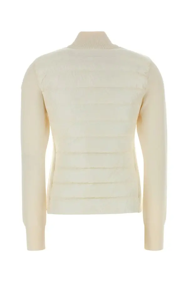 Moncler Ivory Nylon And Wool Cardigan