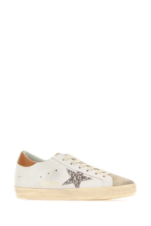 GOLDEN GOOSE Leather Super-star Sneakers With Glitter Star Detail - White