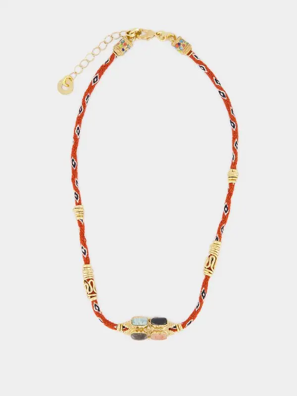 Gas Bijoux Lima Talisman Necklace With Natural Stones And Gold-plated Details - Orange