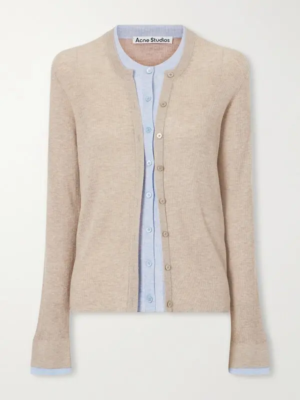 Acne Studios Layered Ribbed-knit Silk And Wool-blend Cardigan - Neutrals