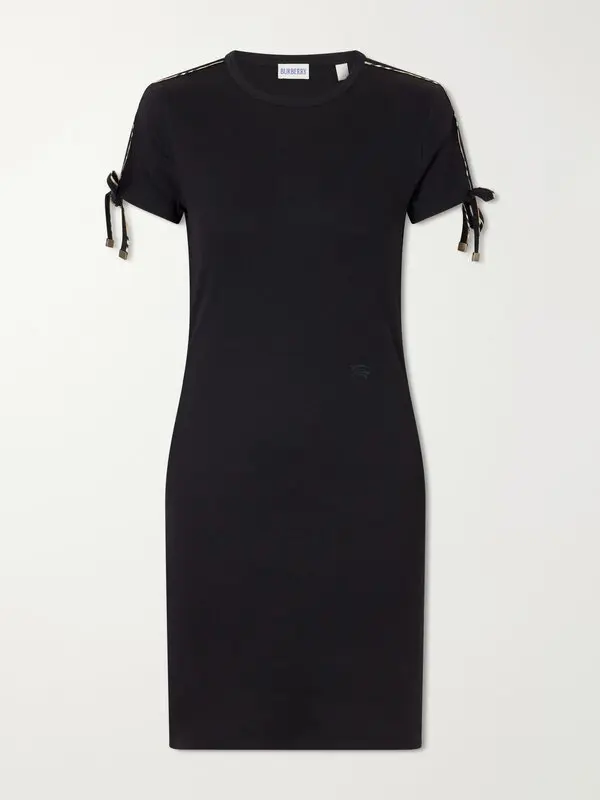 Burberry Tie-detailed Ribbed Mini Dress - Black