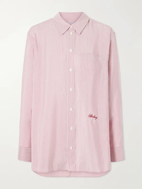 Burberry Logo Embroidered Striped Silk Shirt