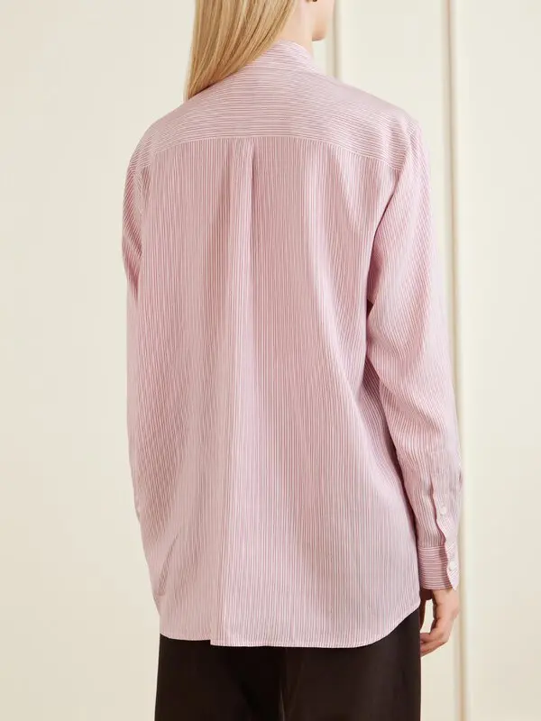 Burberry Logo Embroidered Striped Silk Shirt