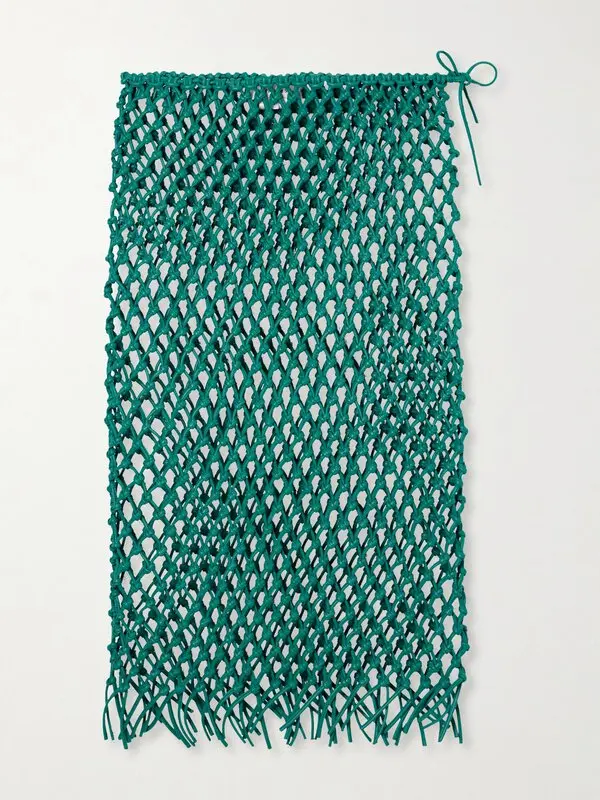THE FRANKIE SHOP Nelaya Macramé Leather Midi Skirt - Green
