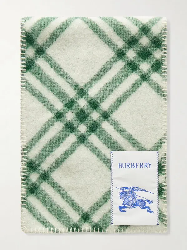 Burberry Logo-appliquéd Checked Wool Scarf - Green