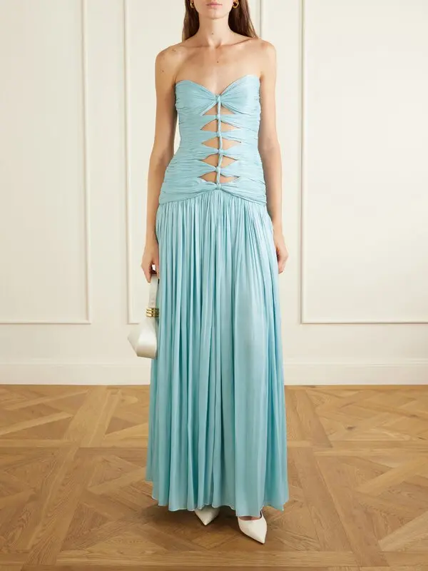 Costarellos Minari Strapless Lurex-georgette Gown - Blue