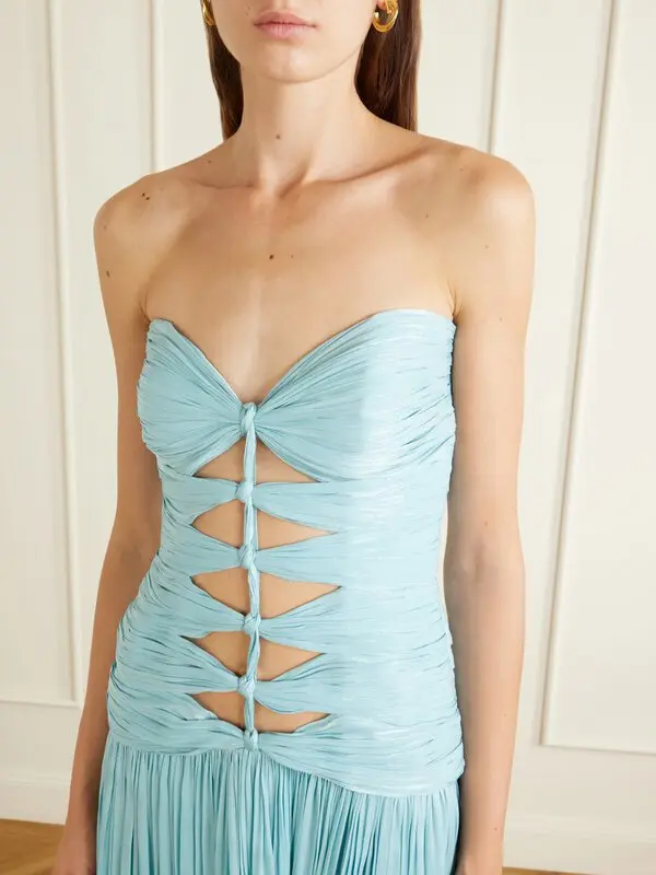 Costarellos Minari Strapless Lurex-georgette Gown - Blue