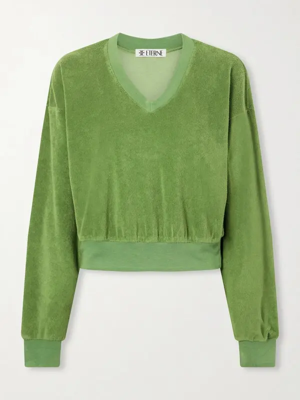 Eterne Cropped V-neck Sweatshirt In Cotton-blend Terry
