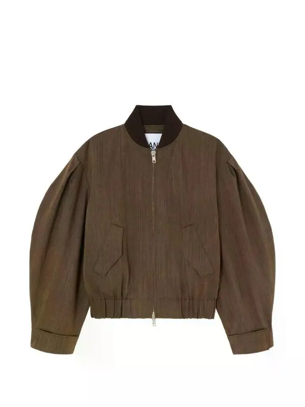 GANNI Mélange-effect Puff-sleeve Bomber Jacket