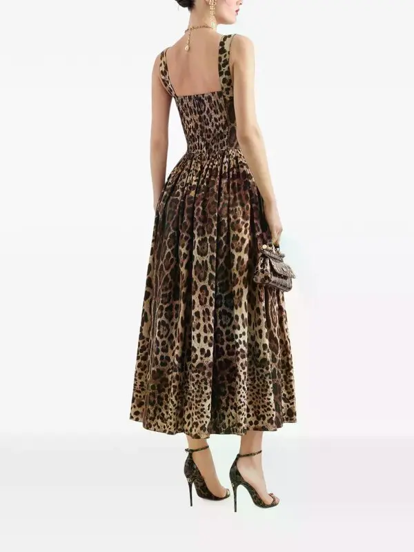 Dolce & Gabbana Leopard Print Poplin Midi Dress - Neutrals