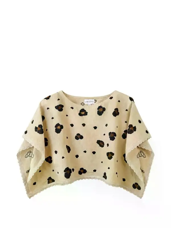 ORSINA Animalier Print Lace Trim Top