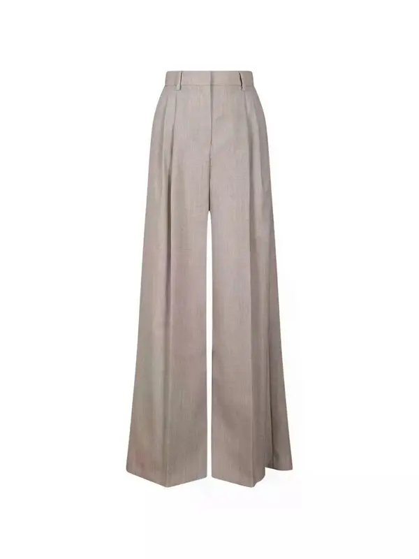 Max Mara Beige Virgin Wool Pleated Wide-leg Trousers