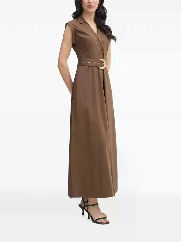 GAUDI Belted V-neck Midi Dress
