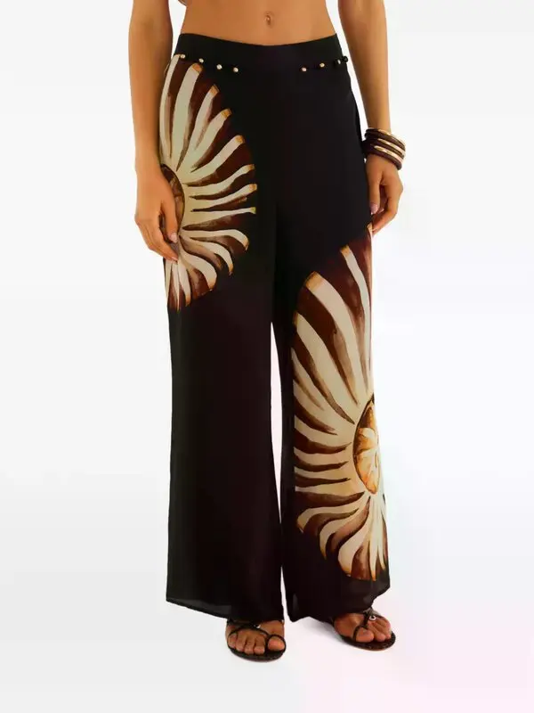 Farm Rio Ammonite Print Smocked Wide-leg Trousers