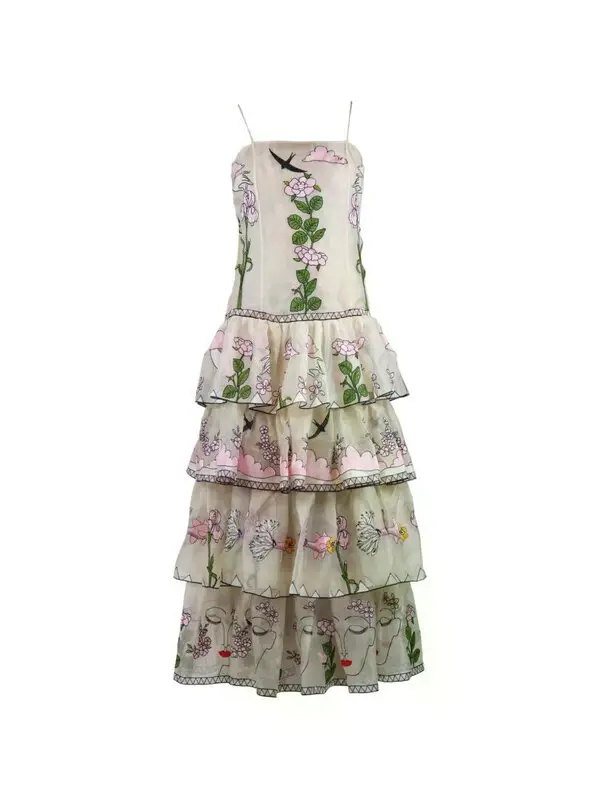 Vivetta Floral-embroidered Tiered Midi Dress