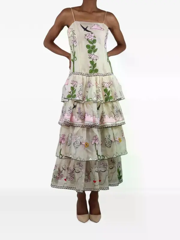 Vivetta Floral-embroidered Tiered Midi Dress