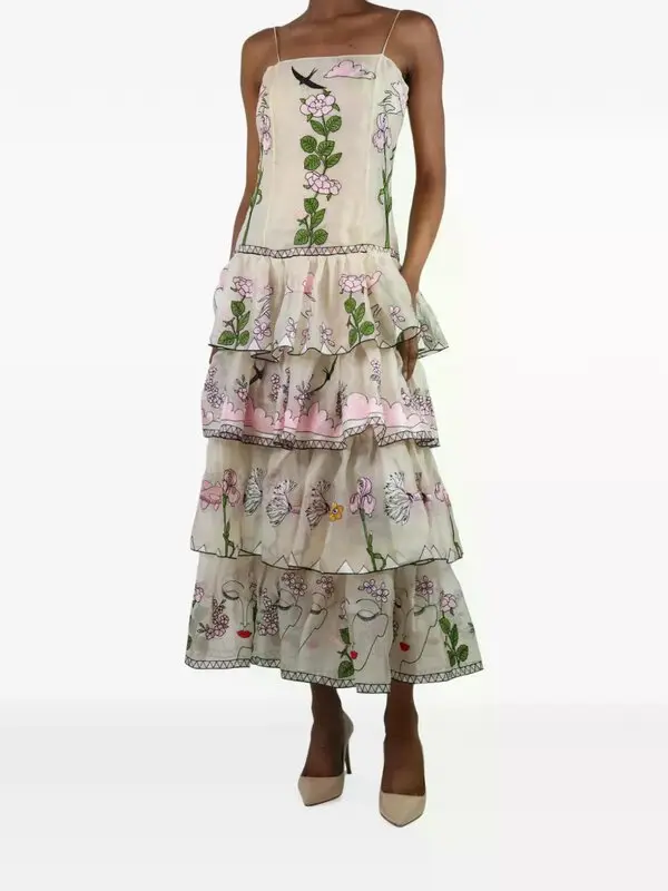 Vivetta Floral-embroidered Tiered Midi Dress