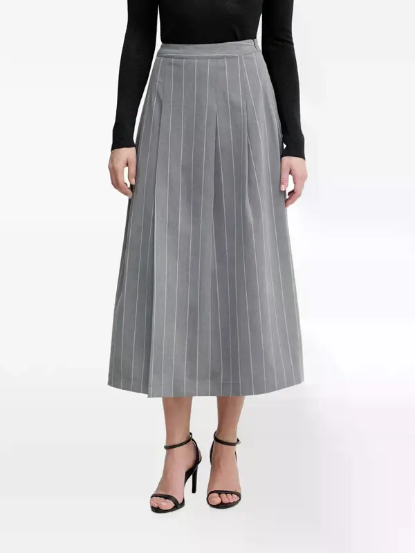 BENETTON Pleated Midi Skirt With Pinstripe Pattern