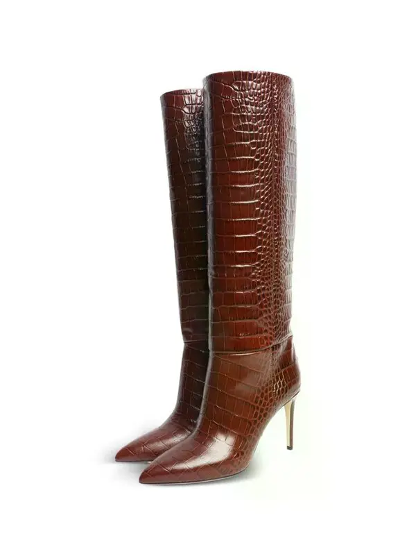 Paris Texas Knee-high Stiletto Boots In Croc-embossed Calfskin