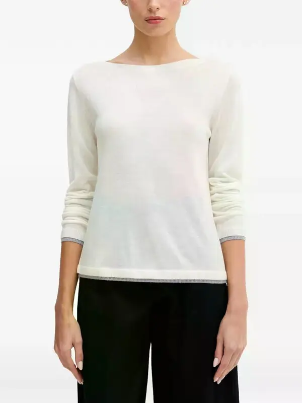 BENETTON Boat Neck Fine Knit Long Sleeve Sweater