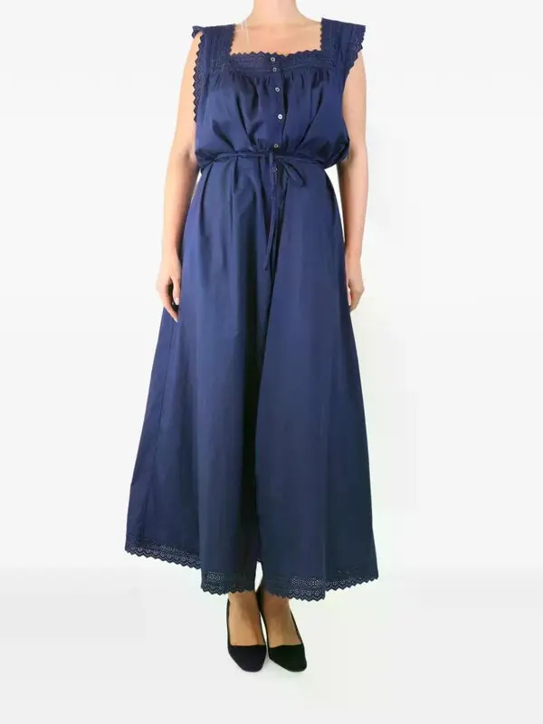 DÔEN Sleeveless Square Neck Button-down Maxi Dress With Drawstring Waist And Scalloped Trim
