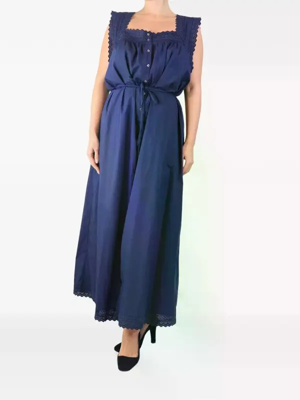 DÔEN Sleeveless Square Neck Button-down Maxi Dress With Drawstring Waist And Scalloped Trim