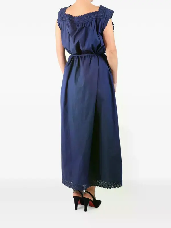 DÔEN Sleeveless Square Neck Button-down Maxi Dress With Drawstring Waist And Scalloped Trim