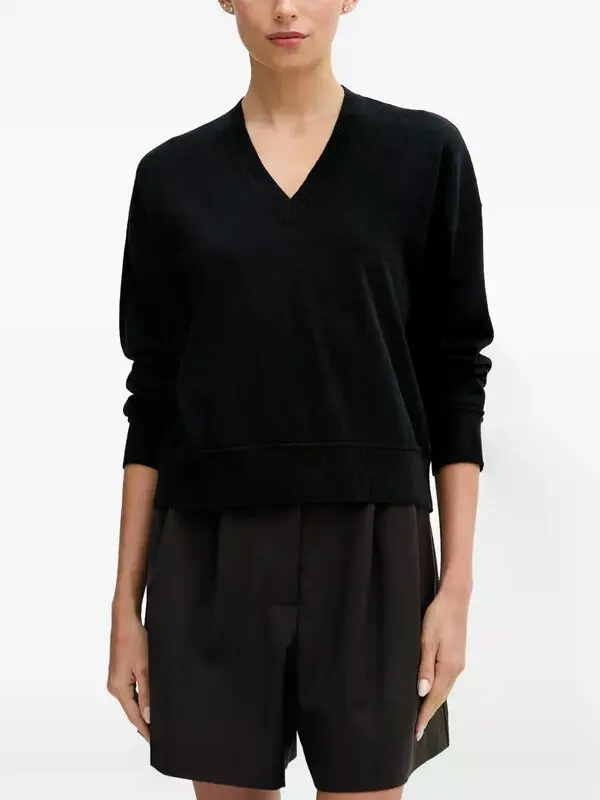 BENETTON V-neck Long Sleeve Sweater - Black