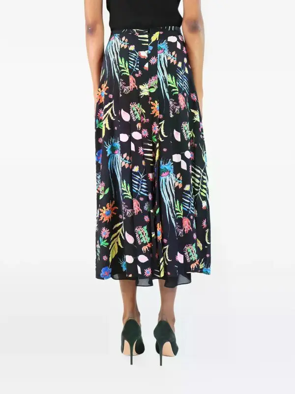Rixo Pleated Floral Print Midi Skirt