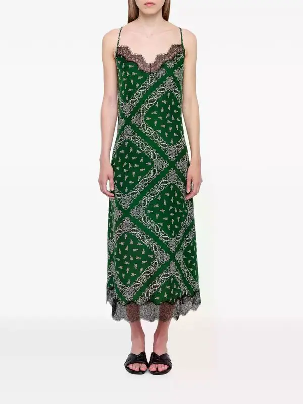 Zadig&Voltaire Respa Silk Bandana Print V-neck Spaghetti Strap Midi Dress