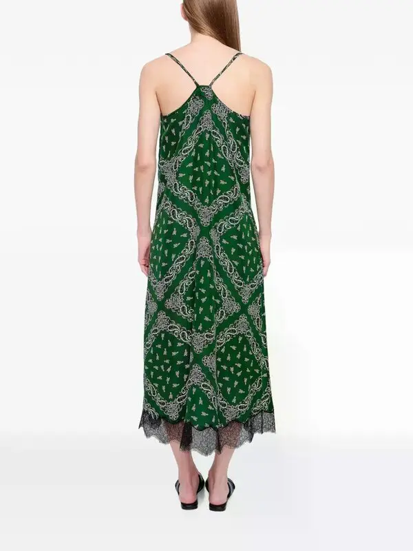 Zadig&Voltaire Respa Silk Bandana Print V-neck Spaghetti Strap Midi Dress