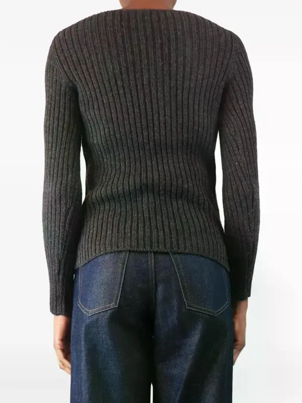 Prada Charcoal Crochet-knit Boat Neck Long Sleeve Sweater