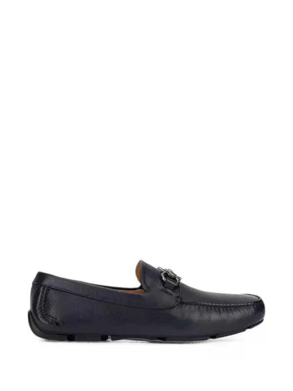 FERRAGAMO Gancini Plaque Leather Loafers - Blue