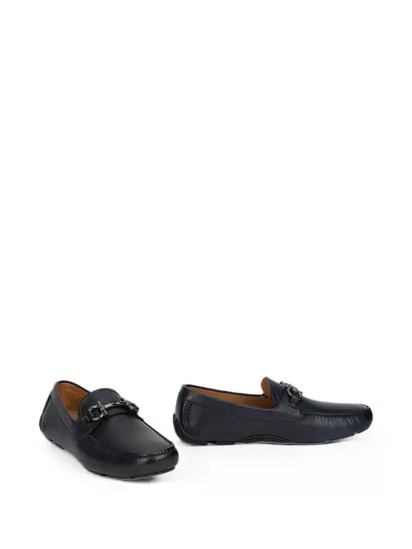 FERRAGAMO Gancini Plaque Leather Loafers - Blue