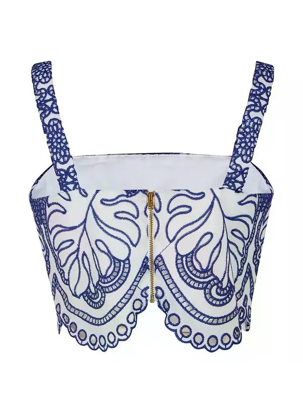 Borgo De Nor Delia Embroidered Cropped Top - White