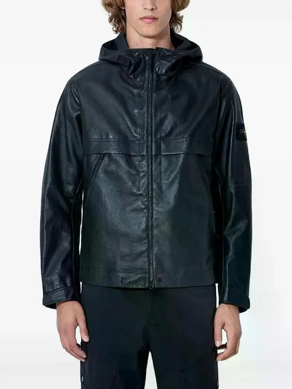 Stone Island Hooded Leather Jacket