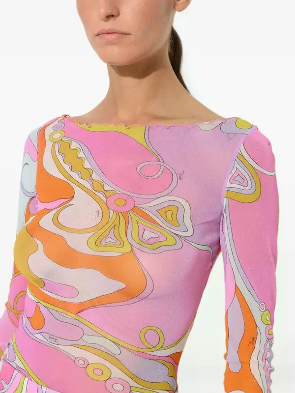 Emilio Pucci Orchidee Print Tulle Top