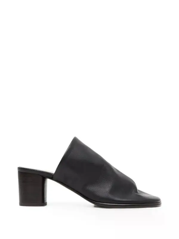 LEMAIRE Lemiare Glove Leather Ruched Square Toe Block Heel Mules