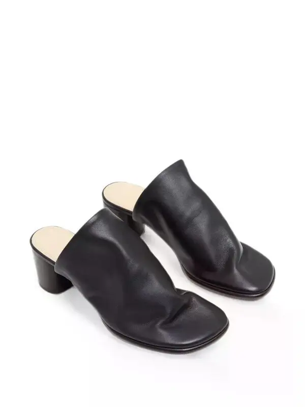 LEMAIRE Lemiare Glove Leather Ruched Square Toe Block Heel Mules