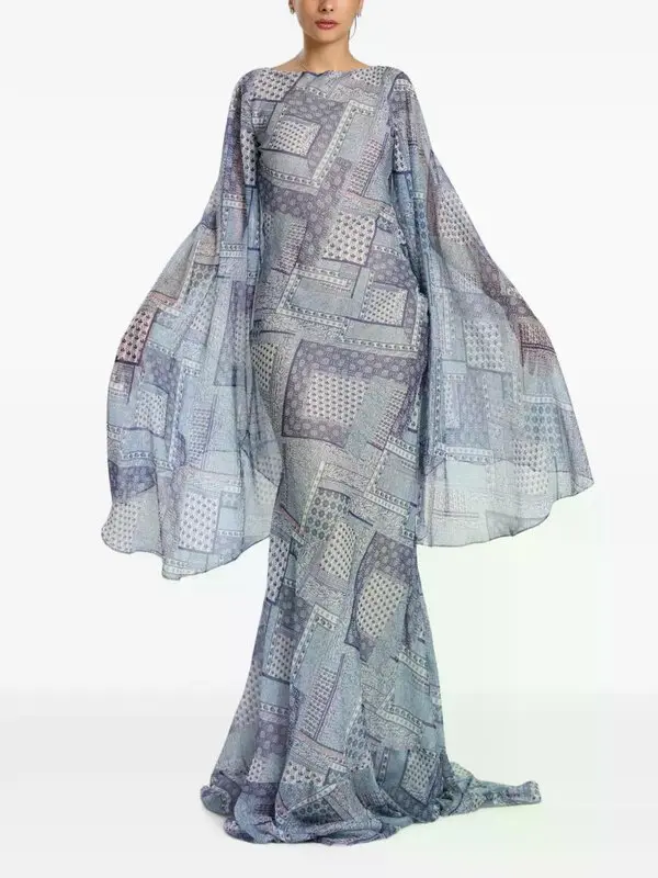 MIAU BY CLARA ROTESCU Patchwork Print Open-back Maxi Dress
