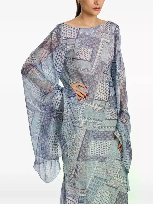 MIAU BY CLARA ROTESCU Patchwork Print Open-back Maxi Dress
