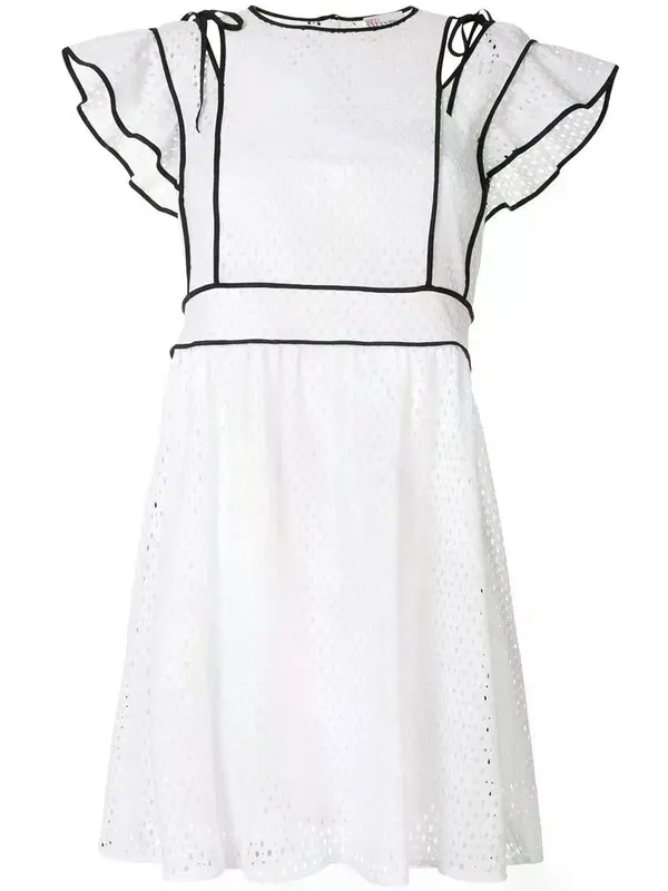 Red Valentino Netted Mini Dress With Ruffled Sleeves