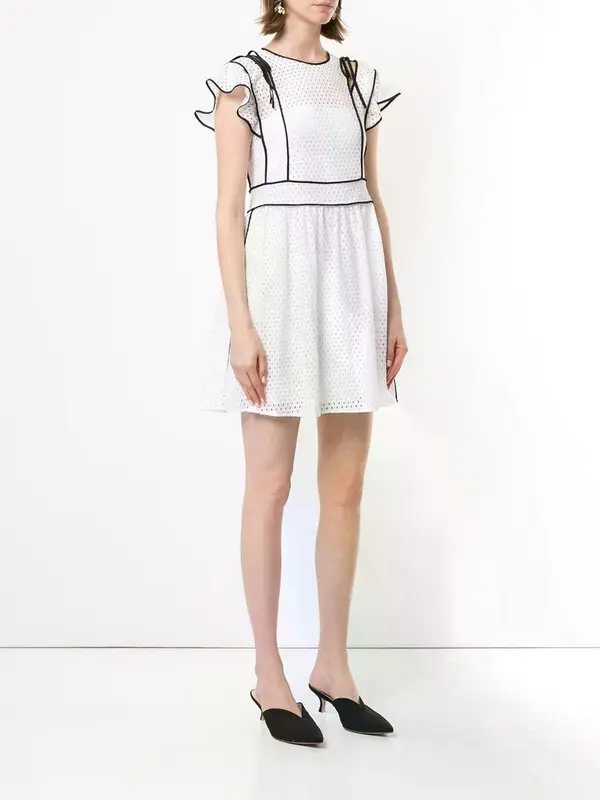 Red Valentino Netted Mini Dress With Ruffled Sleeves