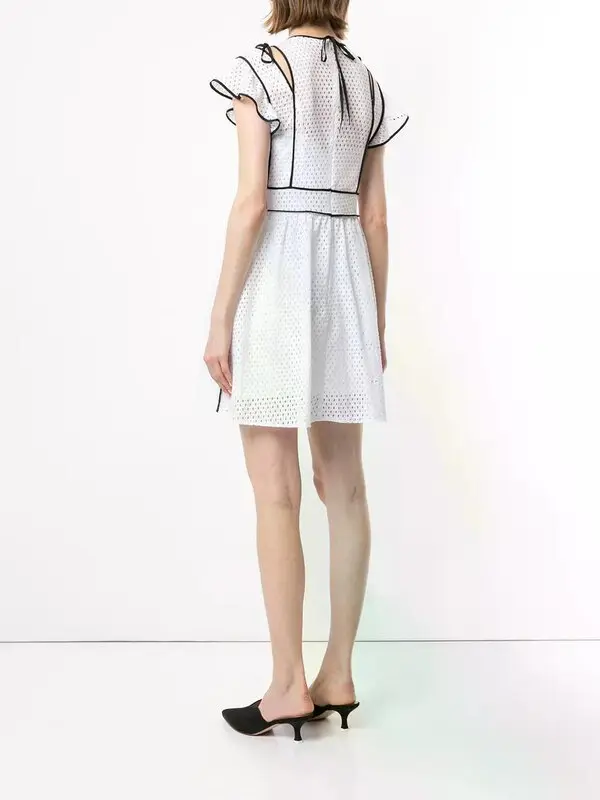 Red Valentino Netted Mini Dress With Ruffled Sleeves