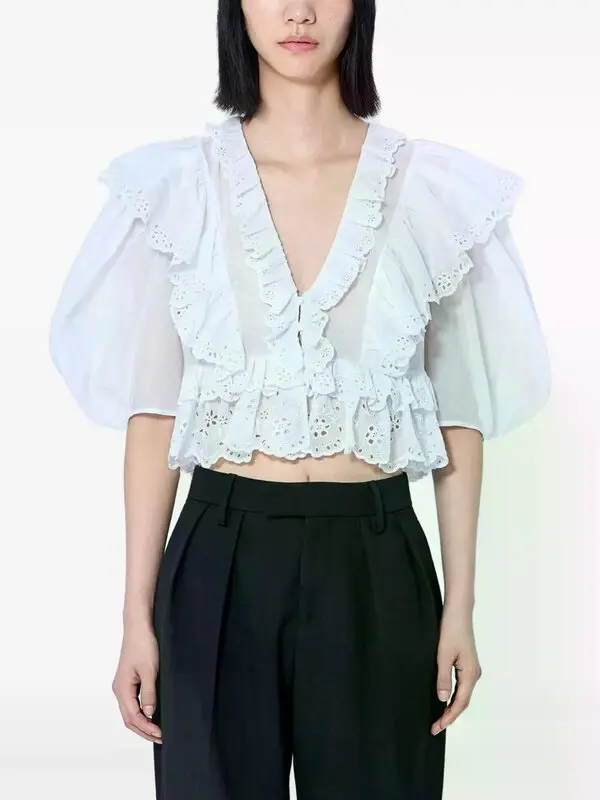 Chloé Cropped Ruffled Cotton Blouse