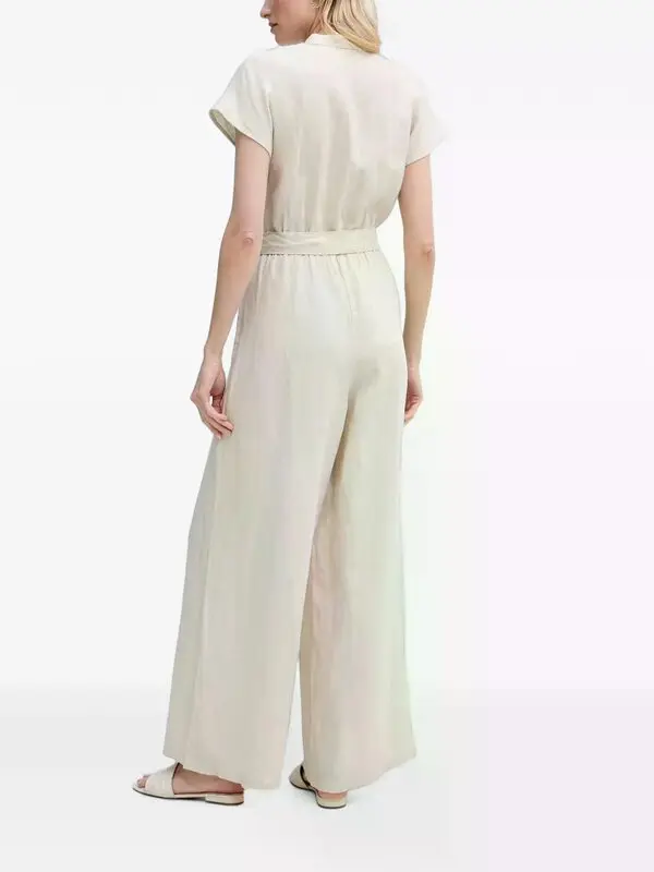 BENETTON Linen Crochet Trim Belted Jumpsuit