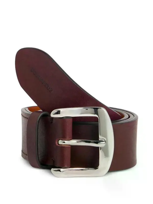 Dsquared2 Leather Belt With Engraved Logo Buckle