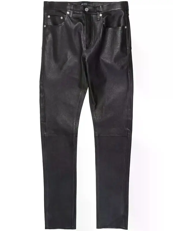 PURPLE BRAND Logo-patch Lambskin Leather Trousers - Black